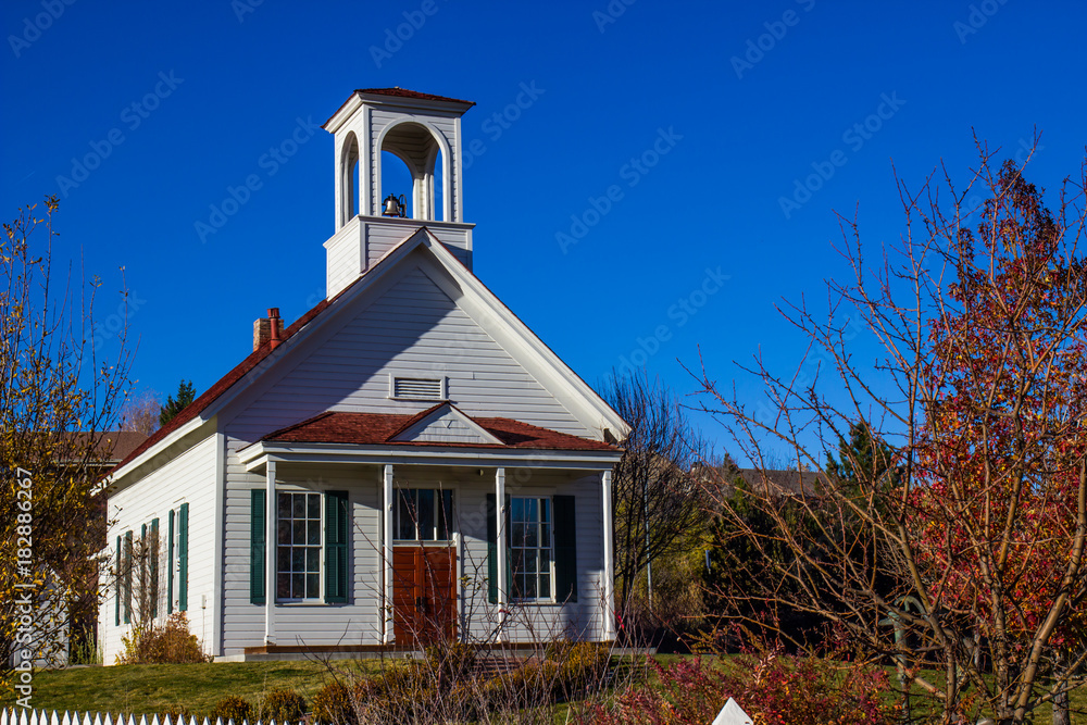 Vintage School House On Top Of Hill Stock Photo | Adobe Stock