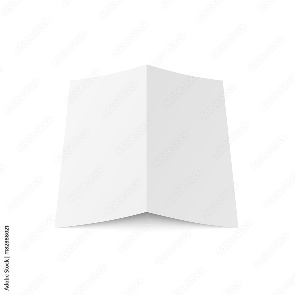Vector blank white twofold booklet opened on white background. Back ...