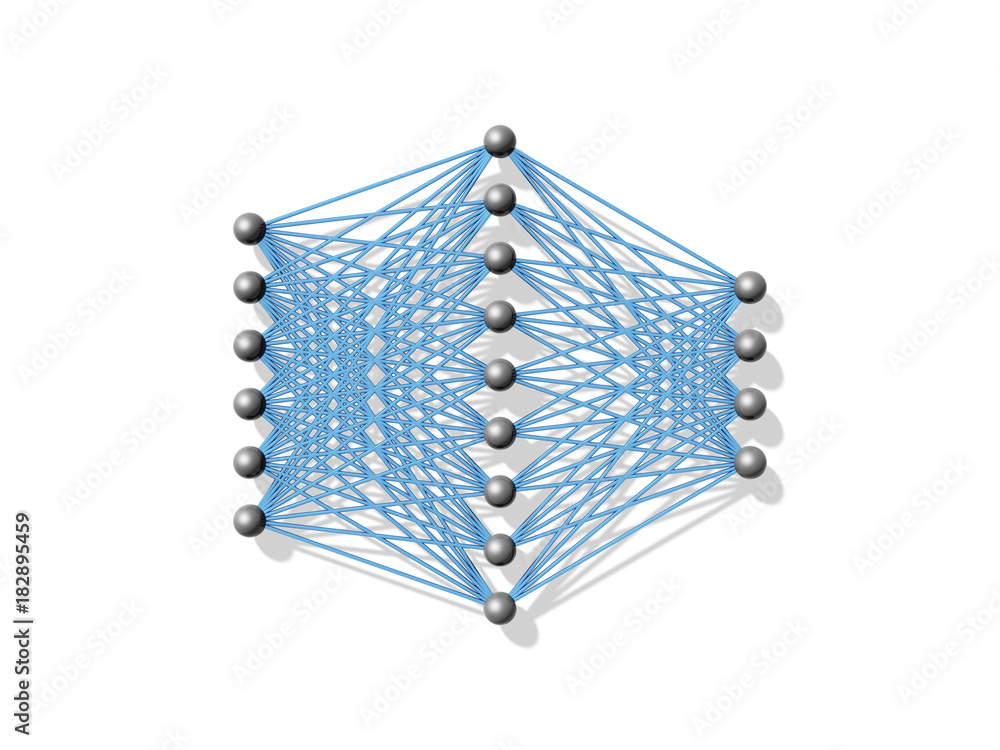Photo & Art Print Artificial neural network, schematic 3d, evannovostro