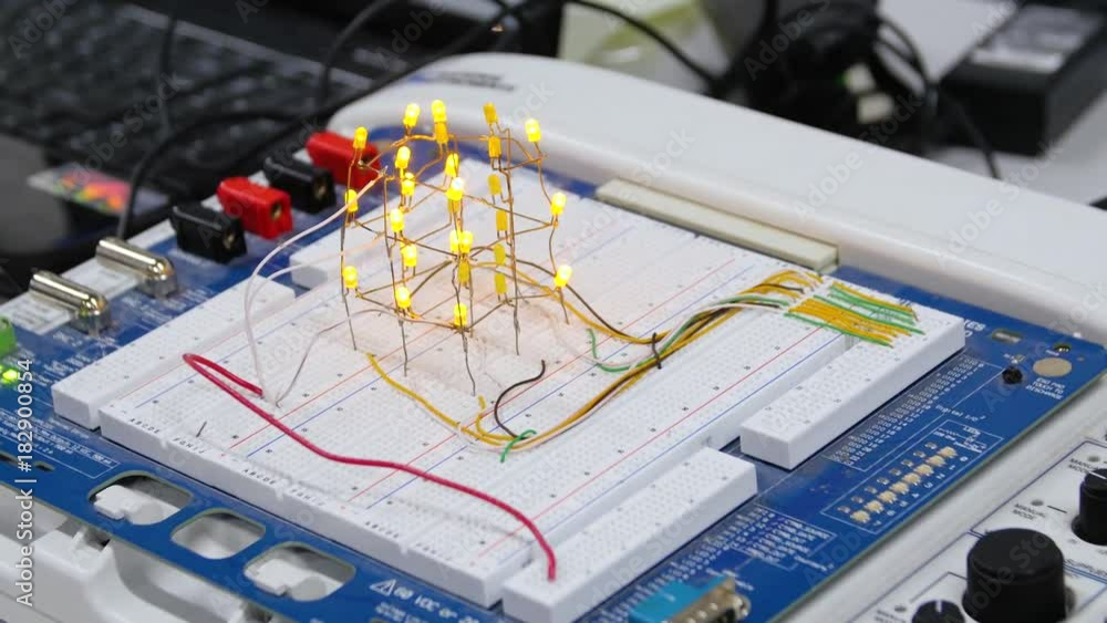 Electric circuit with flashlights. Electric diode glowing neon light ...