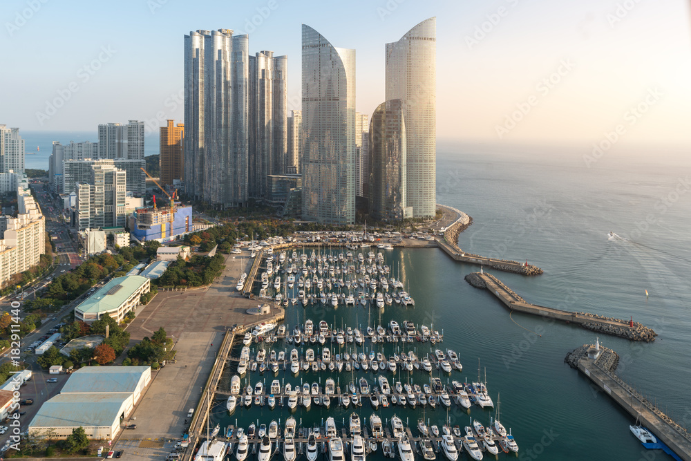 Busan city skyline view at Haeundae district, Gwangalli Beach with ...