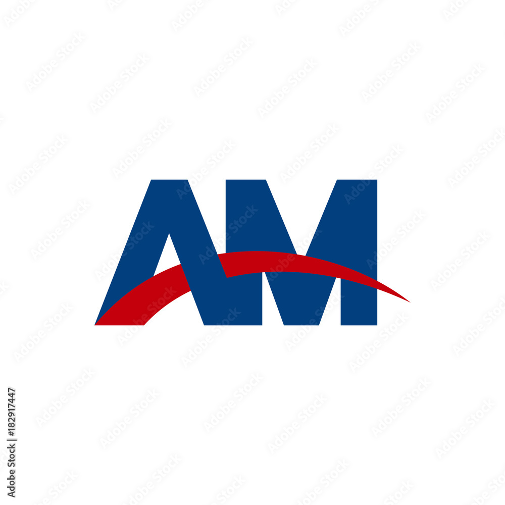 Initial letter AM, overlapping movement swoosh logo, red blue color ...