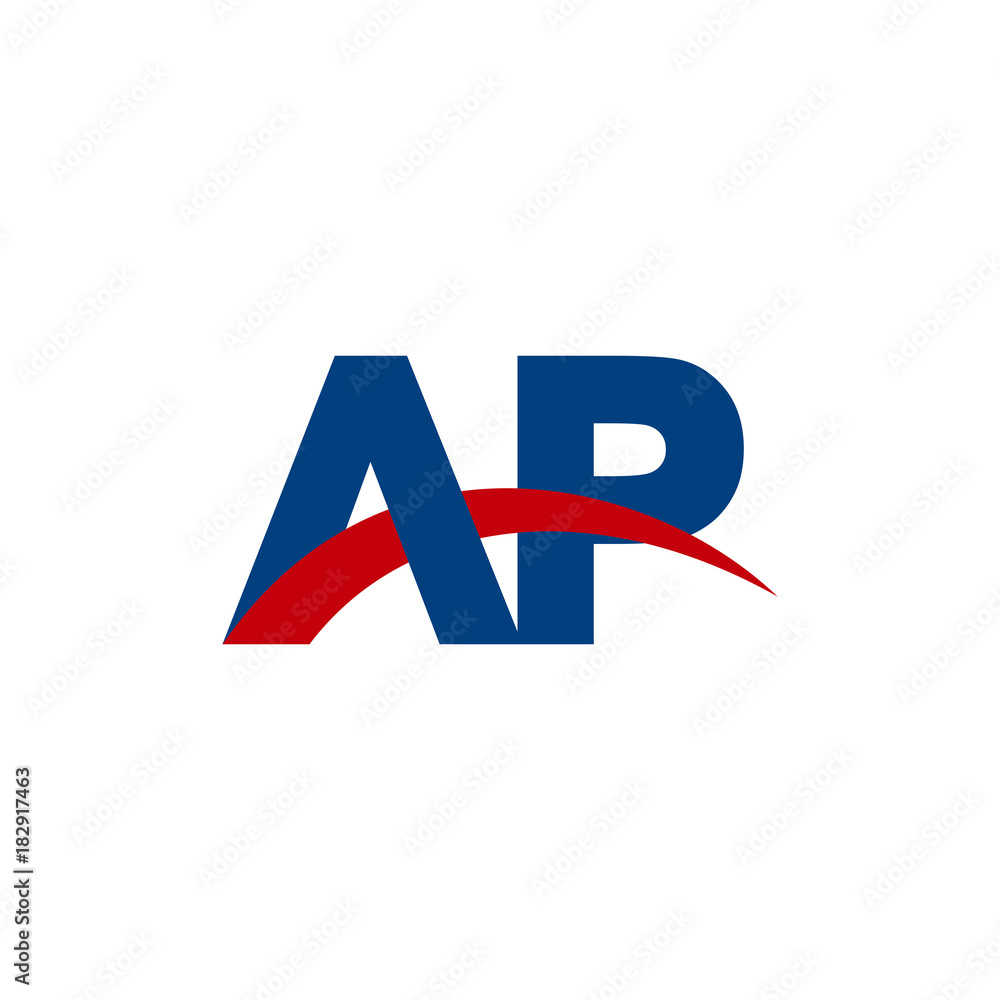Initial letter AP, overlapping movement swoosh logo, red blue color ...