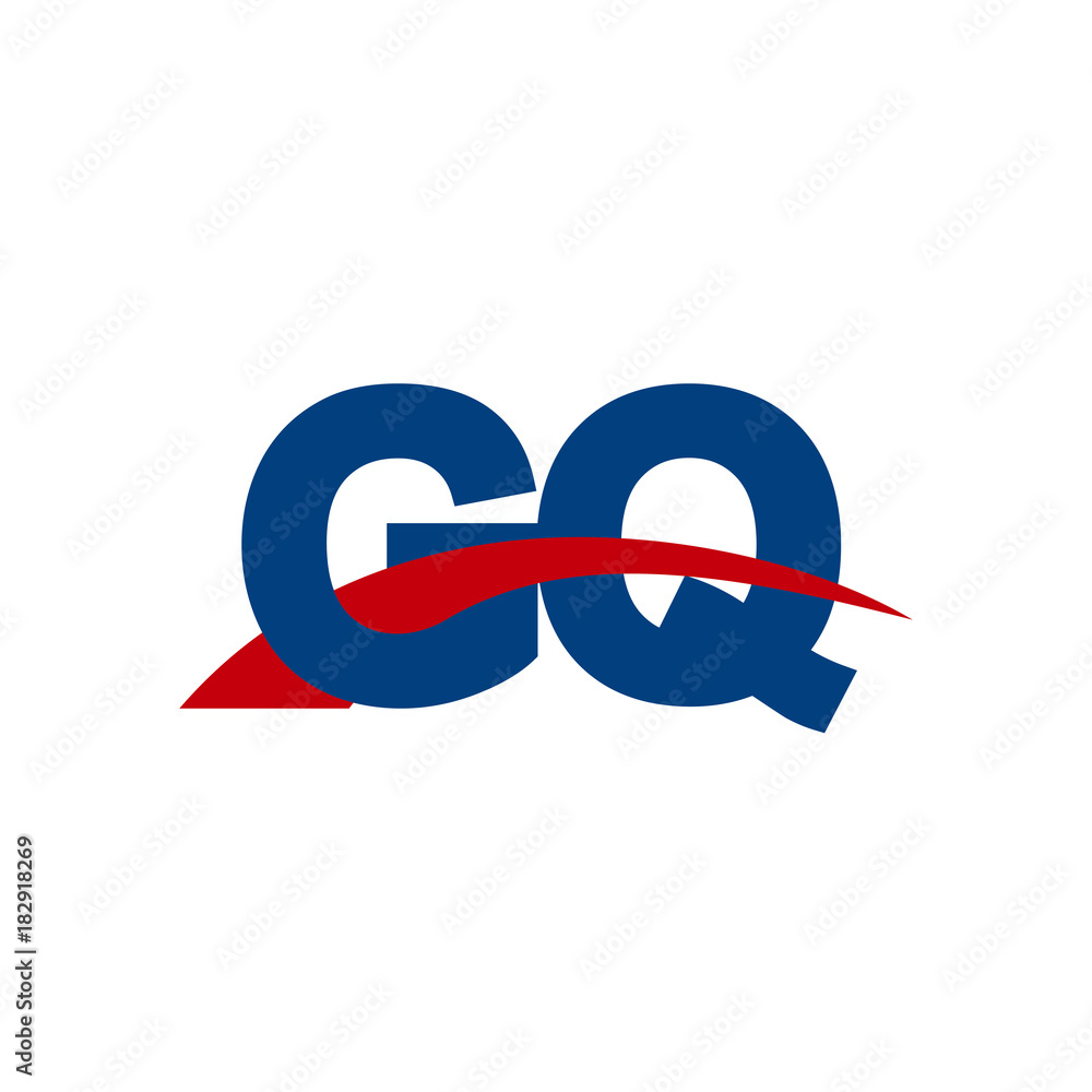 Initial letter GQ, overlapping movement swoosh logo, red blue color ...