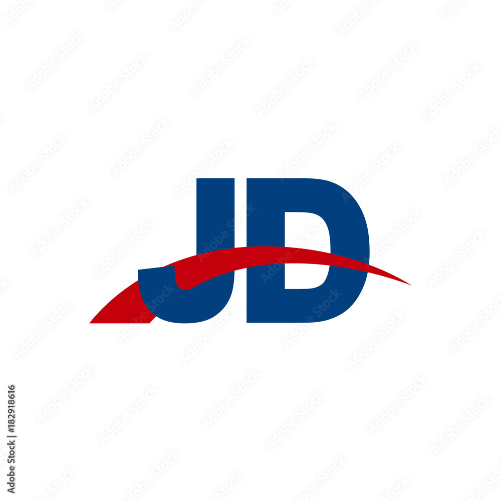 Initial letter JD, overlapping movement swoosh logo, red blue color ...