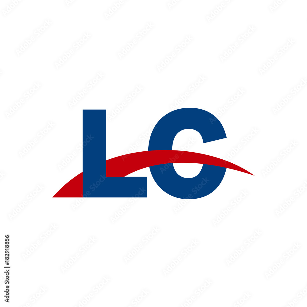 Initial letter LC, overlapping movement swoosh logo, red blue color ...