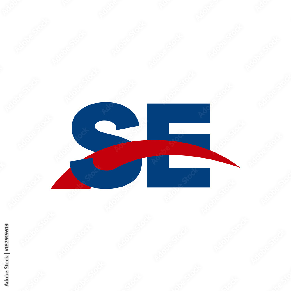Initial letter SE, overlapping movement swoosh logo, red blue color ...