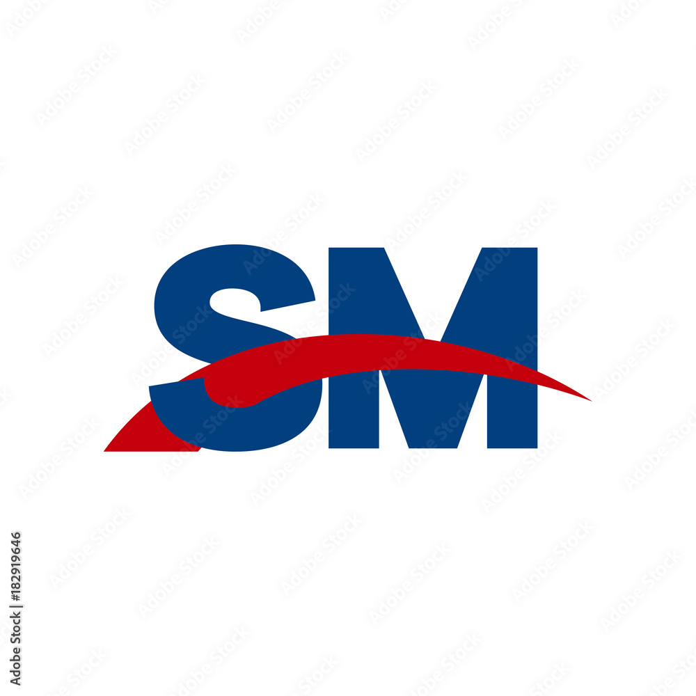 Initial letter SM, overlapping movement swoosh logo, red blue color ...