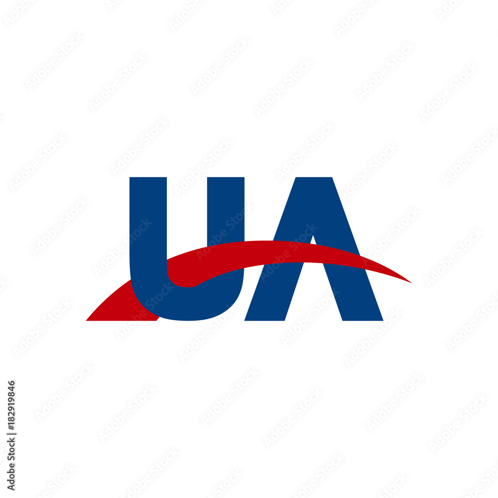 Initial letter UA, overlapping movement swoosh logo, red blue color ...