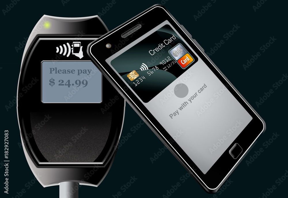 This is a generic tap to pay illustration. Pictured is a card reader ...