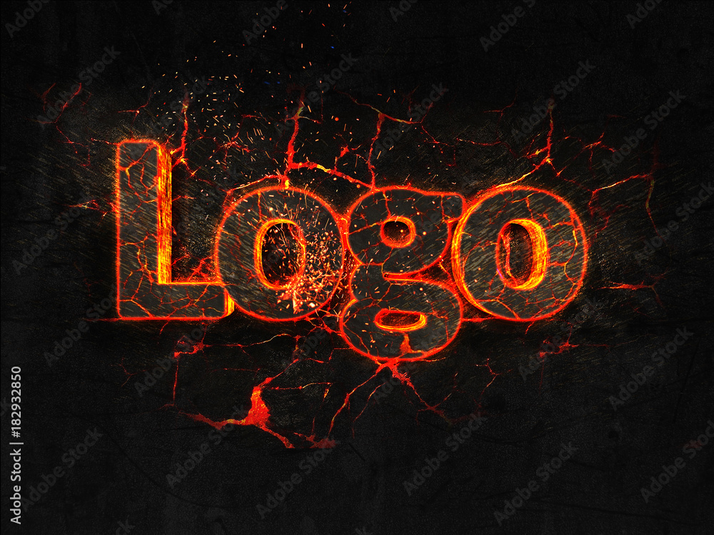 Logo Fire text flame burning hot lava explosion background. Stock ...