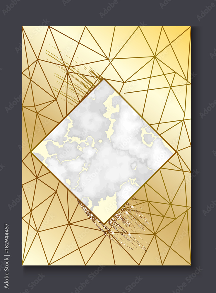 Golden brochure, banner layout set, marble business card or background ...