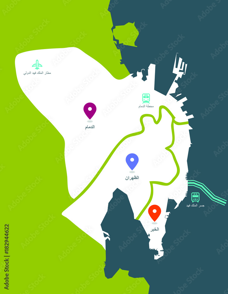 Dammam Metropolitan Area Map In Arabic Stock Vector | Adobe Stock