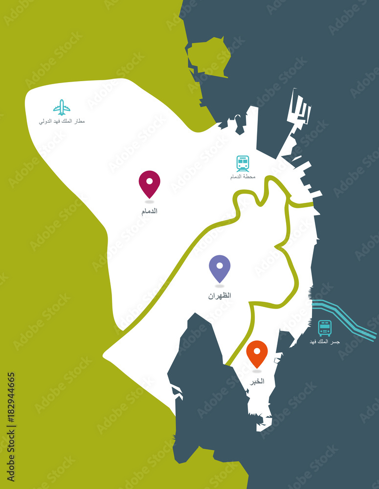 Dammam Metropolitan Area Map In Arabic Stock Illustration | Adobe Stock