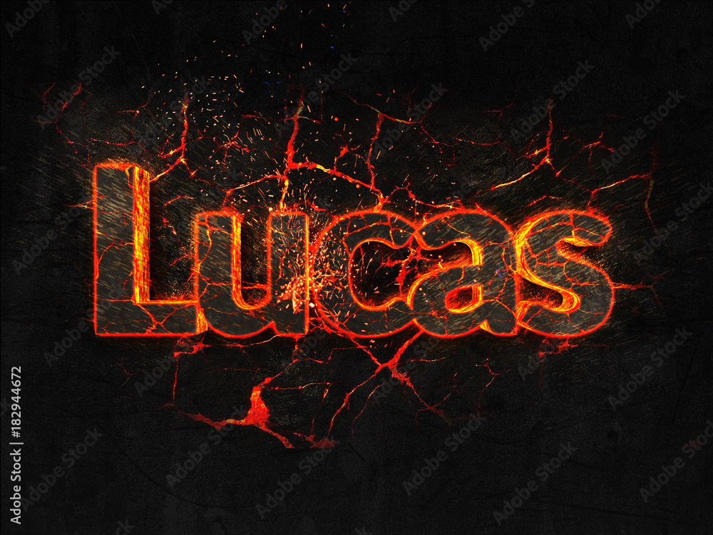 Lucas Fire text flame burning hot lava explosion background. Stock ...
