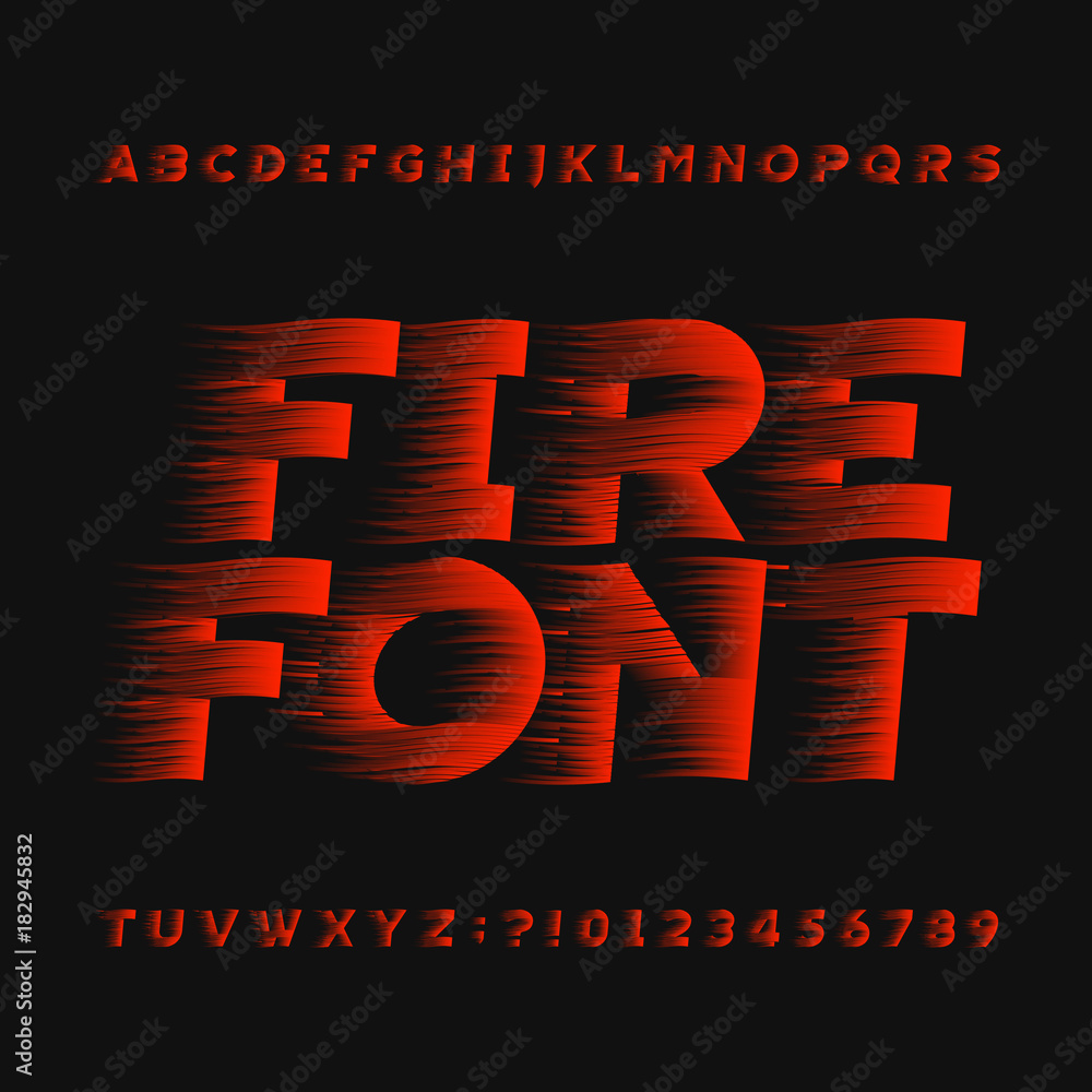 Abstract fire alphabet font. Type letters and numbers on a dark ...
