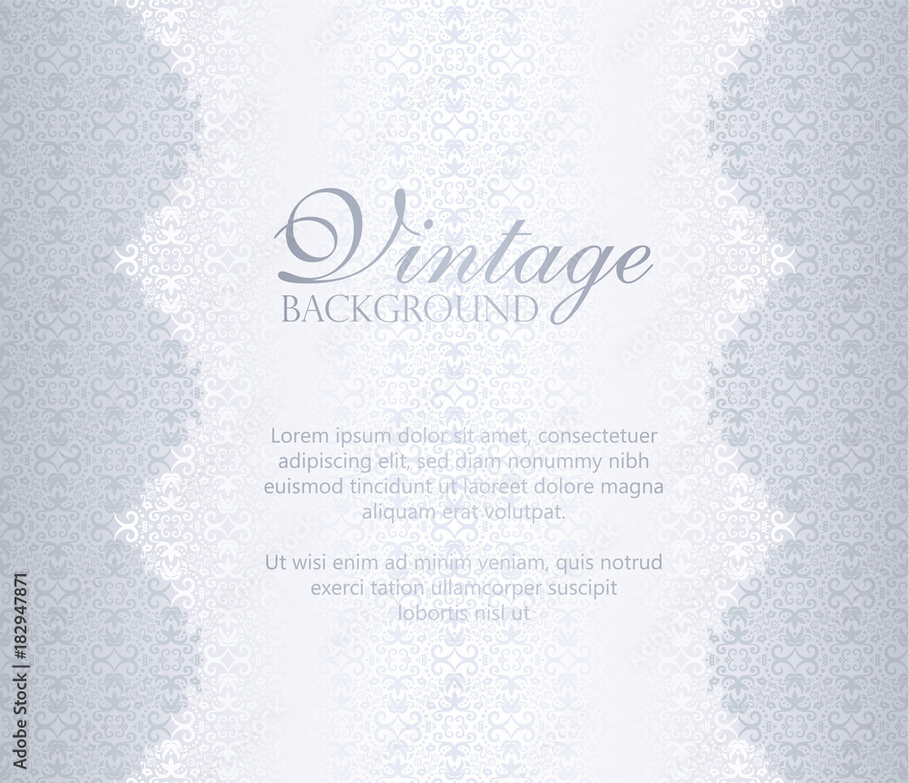Vintage silver background with damask ornament pattern Stock ...