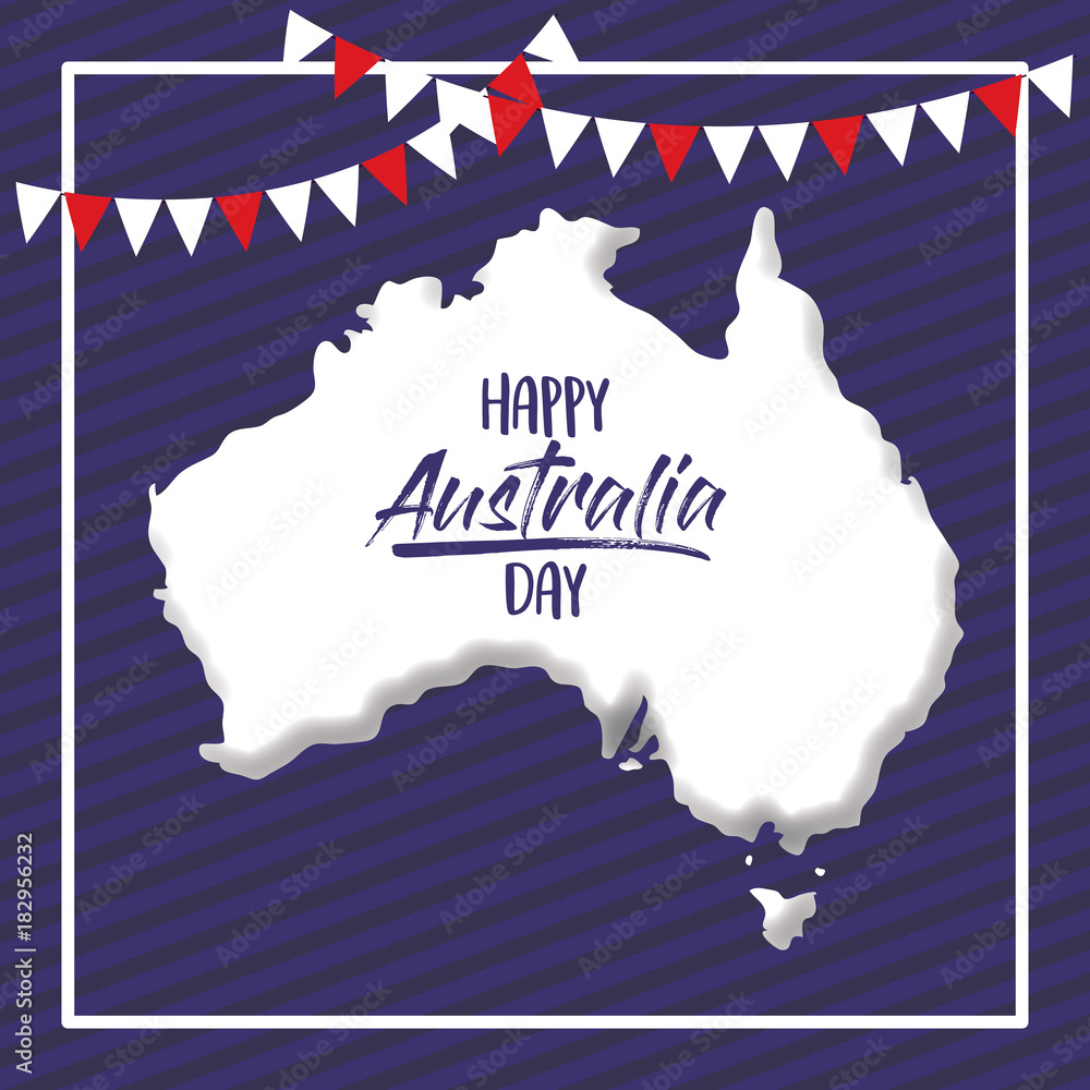 happy australia day poster with white frame and australian map over ...