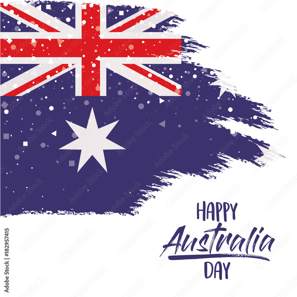 happy australia day poster with australian flag in brush strokes over ...