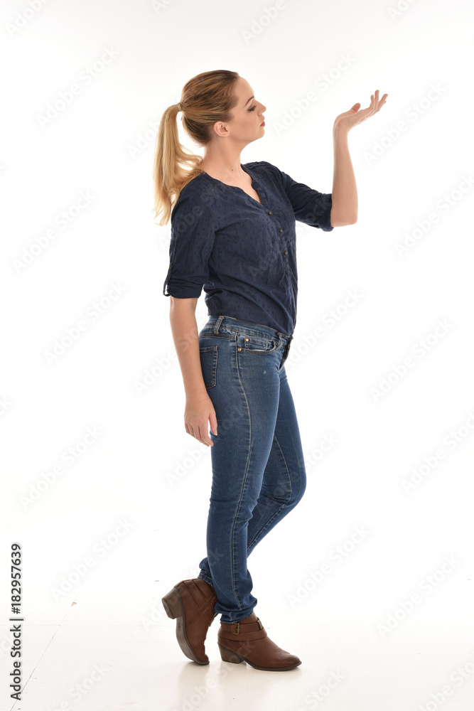 Woman Standing Side White Background