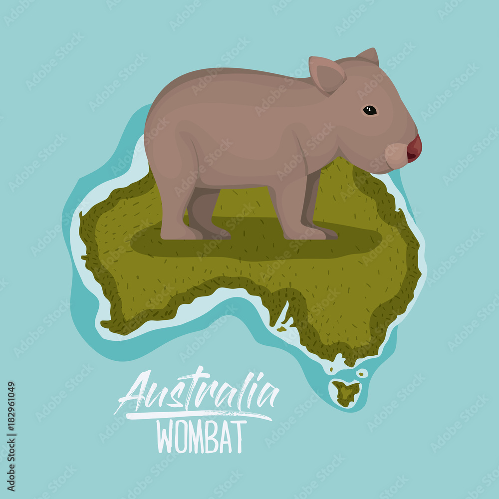poster wombat in australia map in green surrounded by the ocean vector ...