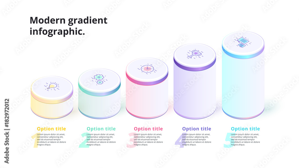 Business 5 step process chart infographics with 3d columns. Circle ...