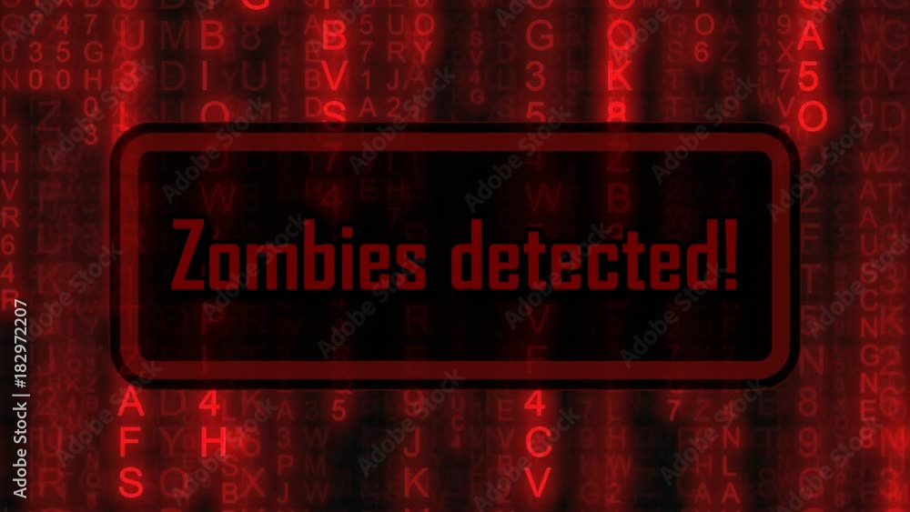 The text Zombies detected, appearing on a board over random symbols ...