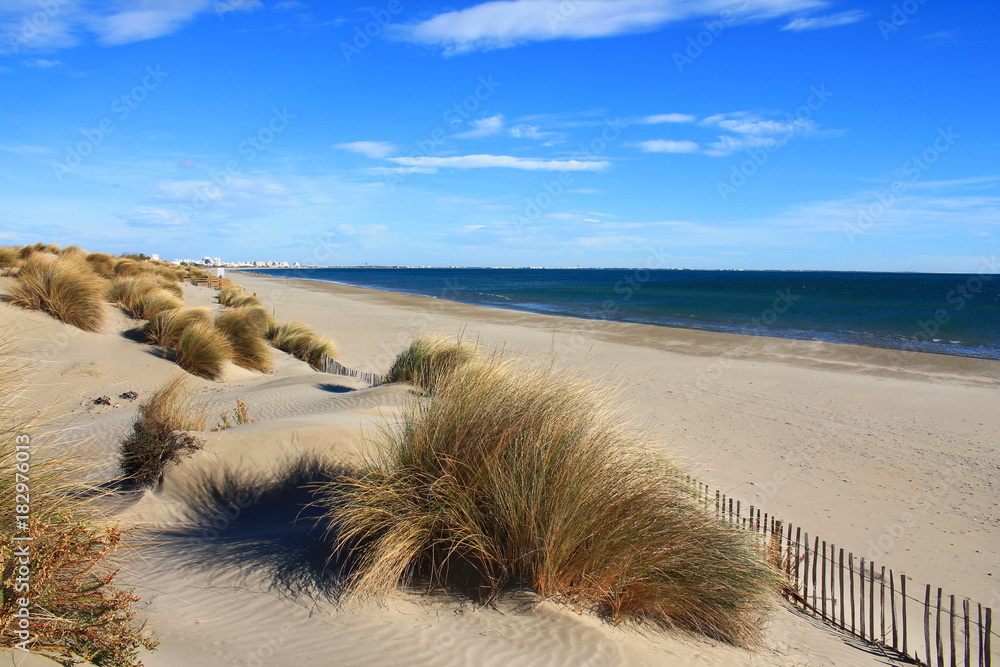 Plage de sable fin en méditerranée, sud de France foto de Stock | Adobe ...