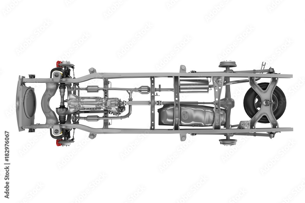 Car chassis with engine. Image of car chassis with engine isolated on ...