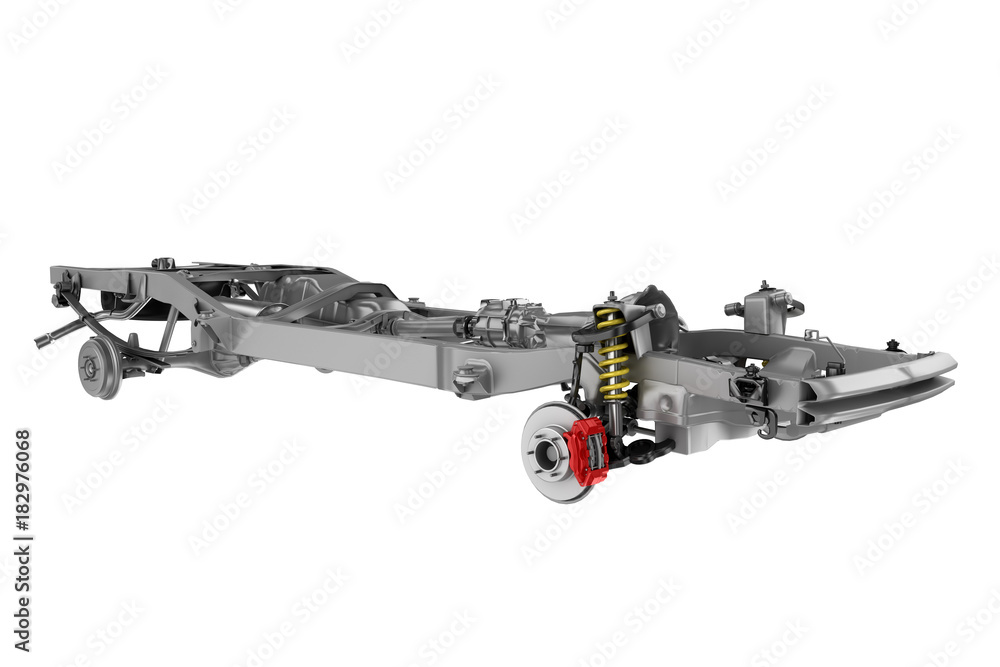Car chassis with engine. Image of car chassis with engine isolated on ...