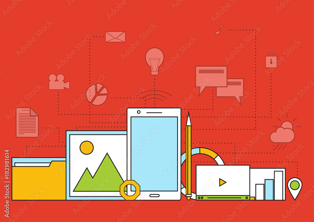 Set of flat elements for creative process concept, idea, website, app design and development ...