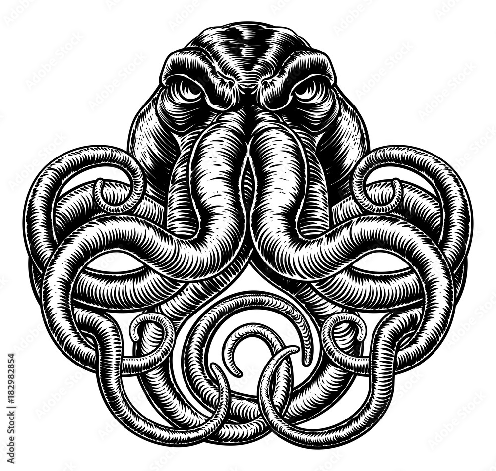 Octopus Vintage Retro Style Stock Vector | Adobe Stock