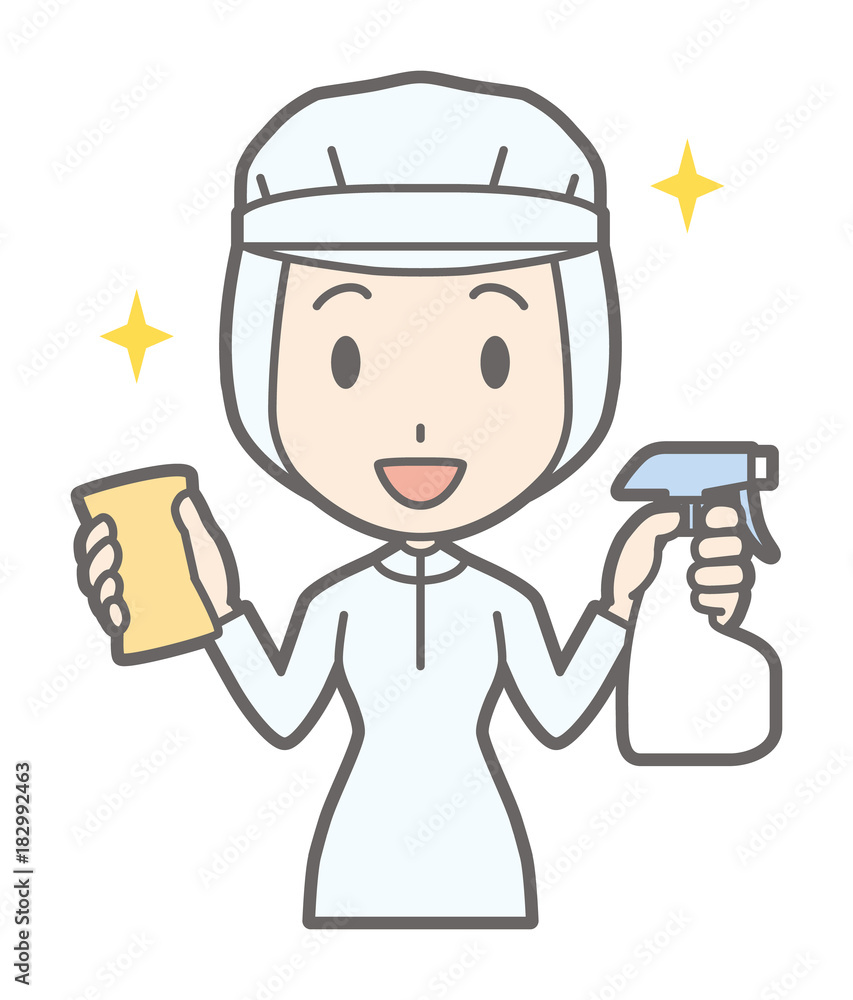 Female workers wearing white sanitary clothes are cleaning Stock Vector ...