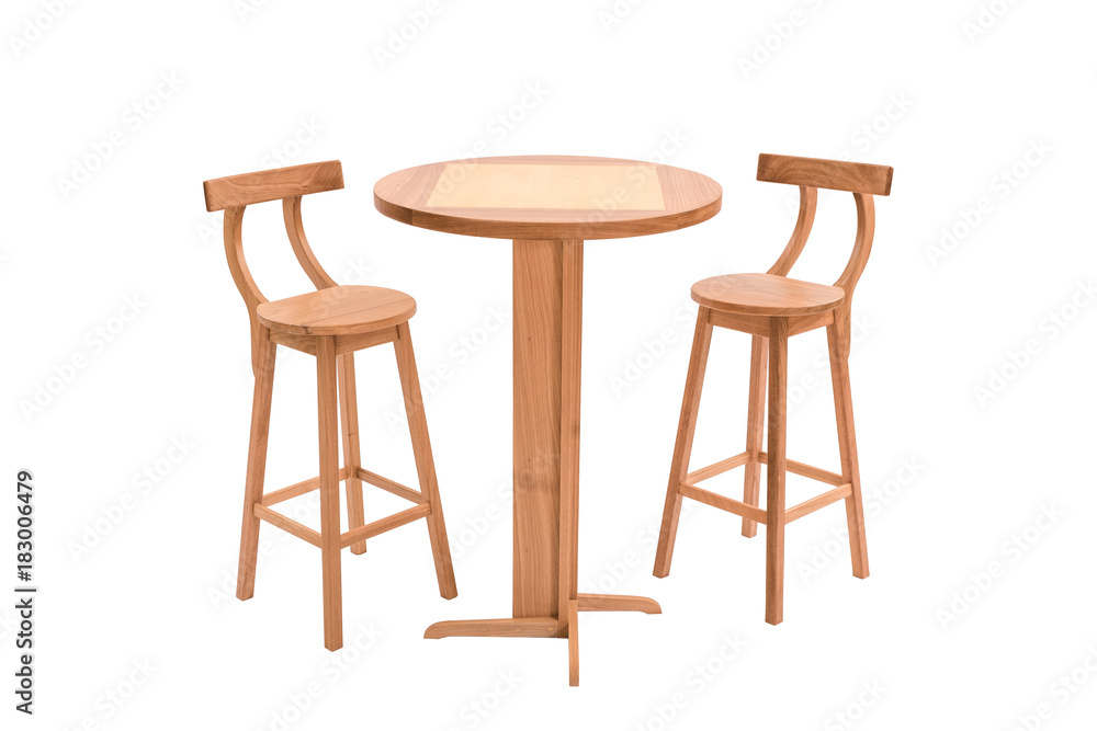 Outdoor wooden dining table with two stools Stock Photo | Adobe Stock
