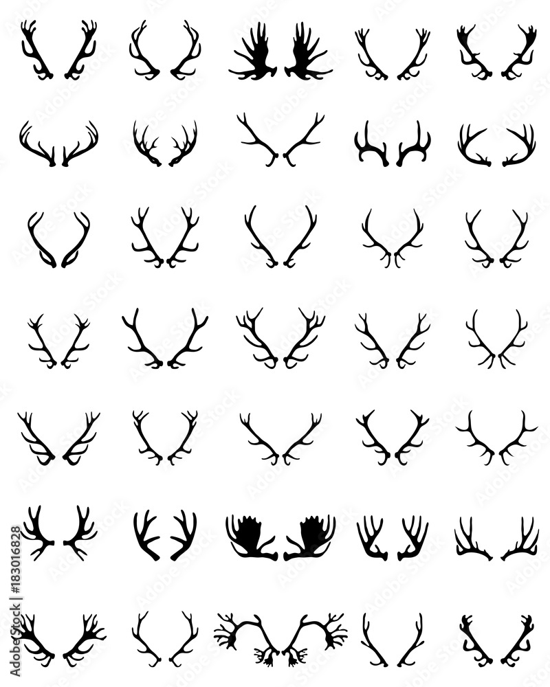 Black silhouettes of different horns on a white background Stock Vector ...