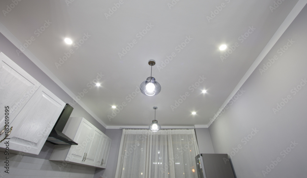 ceiling lighting, modern chandeliers, white ceiling Stock Photo | Adobe ...
