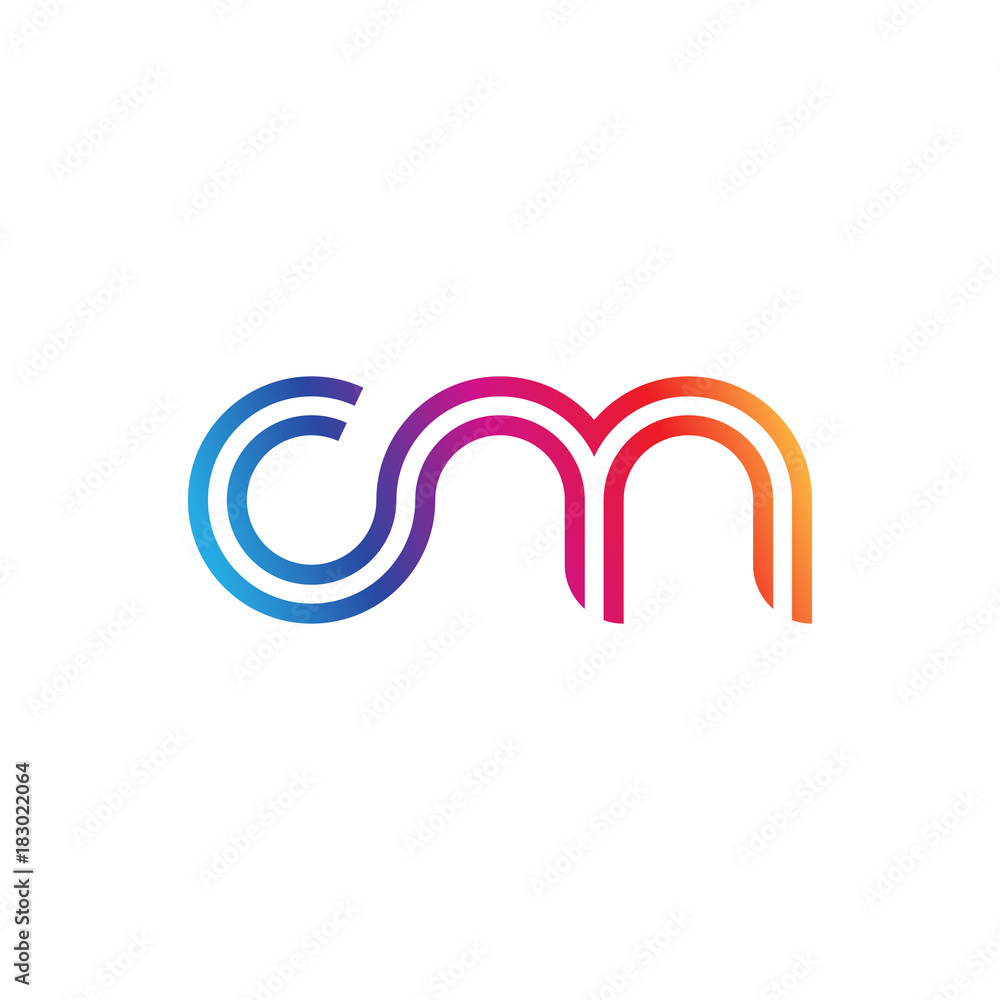 Initial lowercase letter cm, linked outline rounded logo, colorful ...