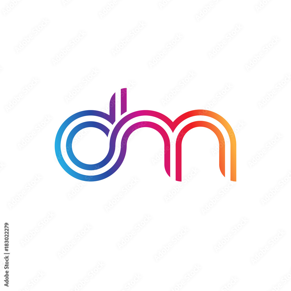 Initial lowercase letter dm, linked outline rounded logo, colorful ...