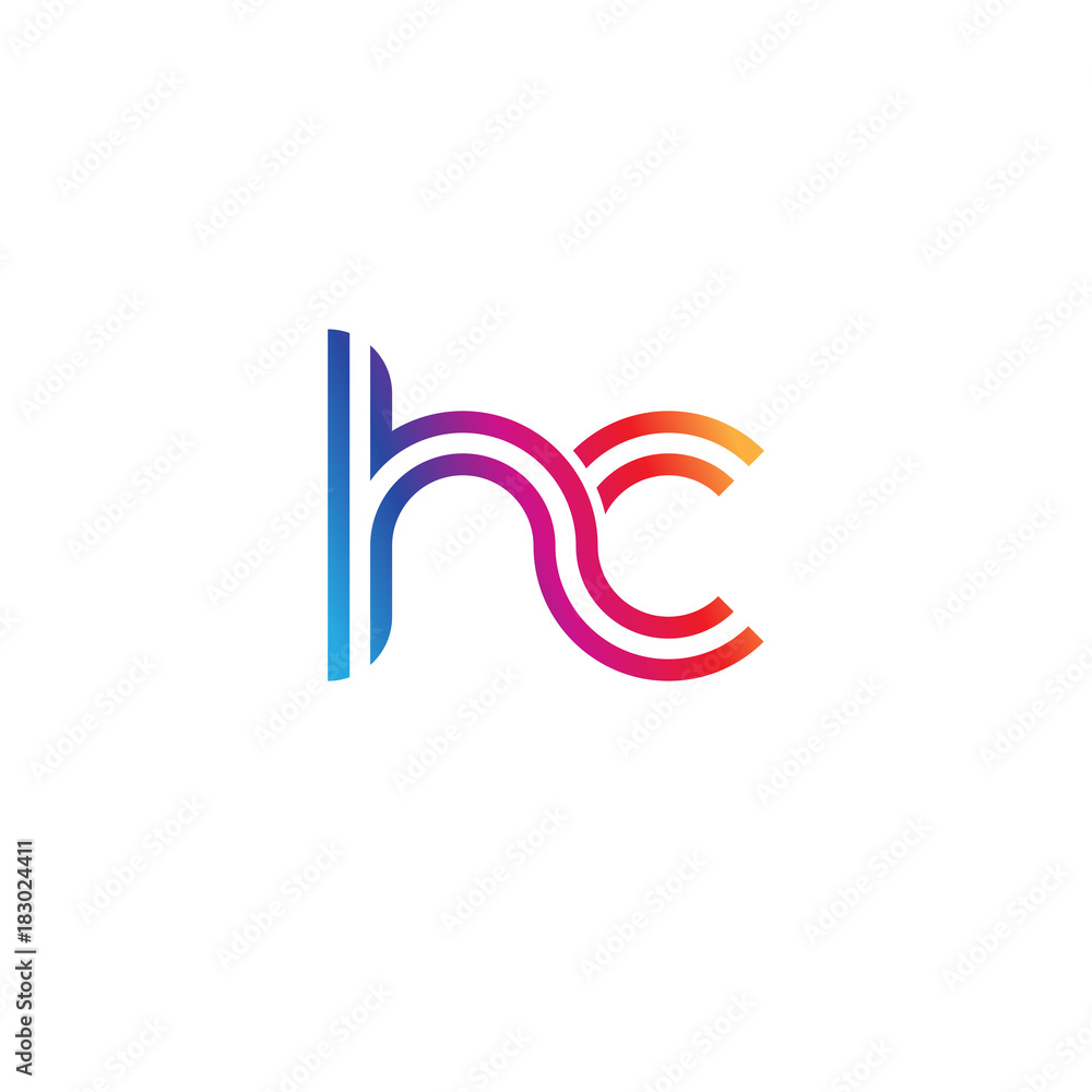 Initial lowercase letter hc, linked outline rounded logo, colorful ...