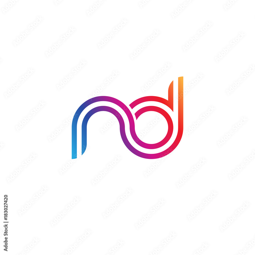 Initial lowercase letter nd, linked outline rounded logo, colorful ...