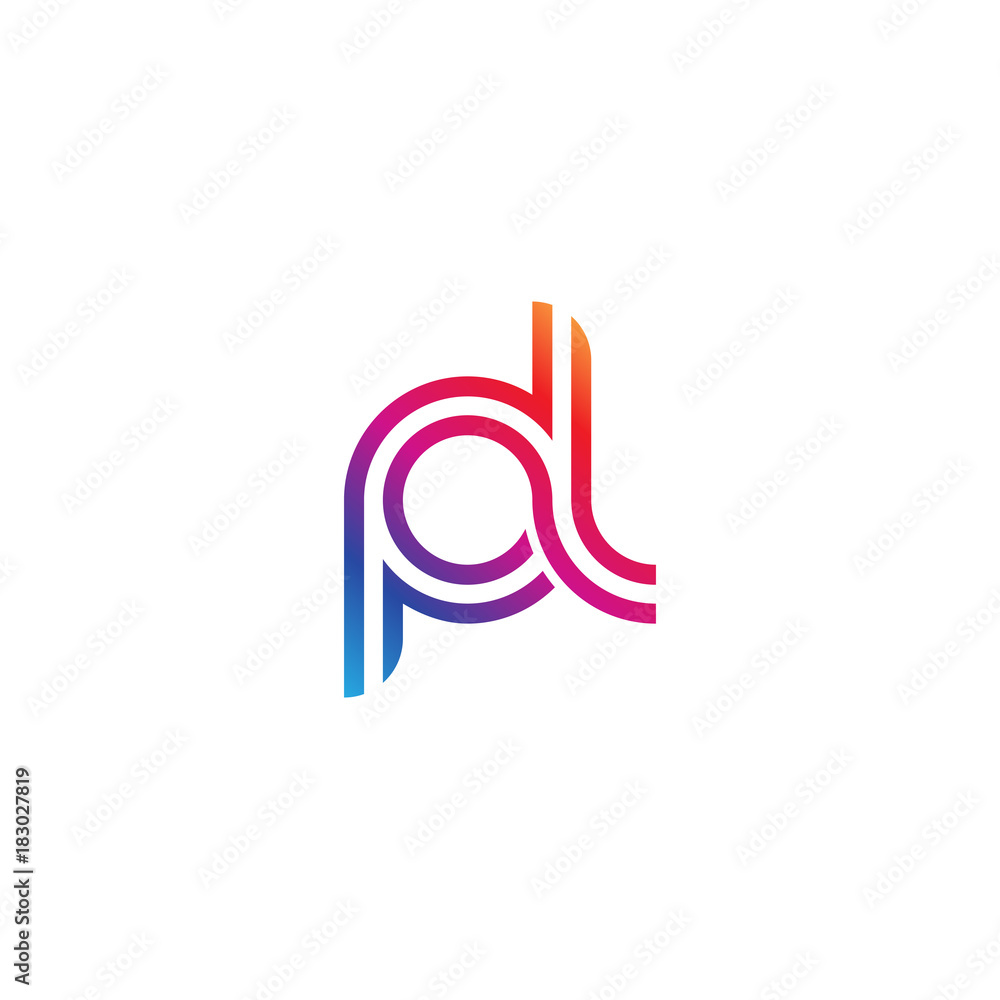 Initial lowercase letter pl, linked outline rounded logo, colorful ...