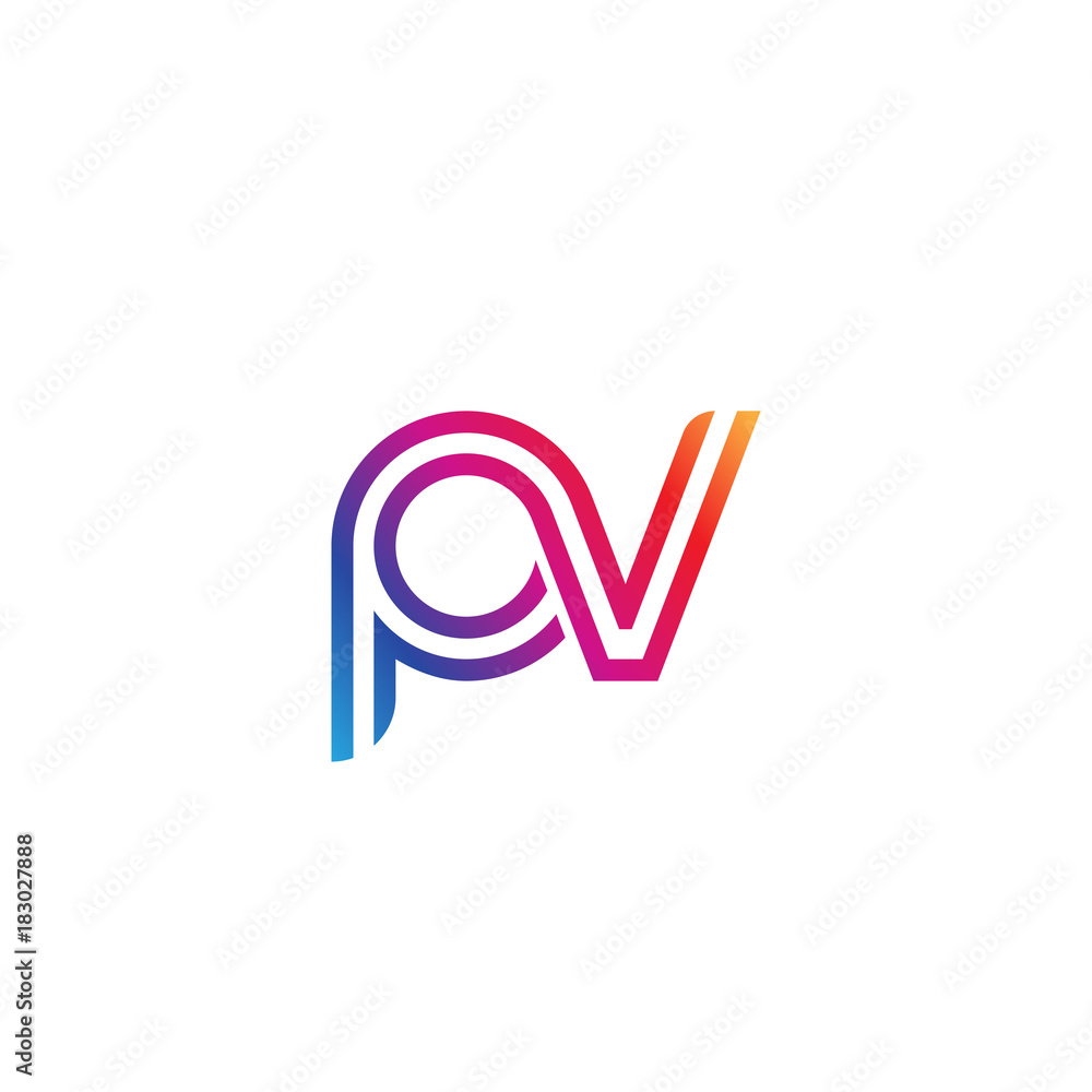 Initial lowercase letter pv, linked outline rounded logo, colorful ...
