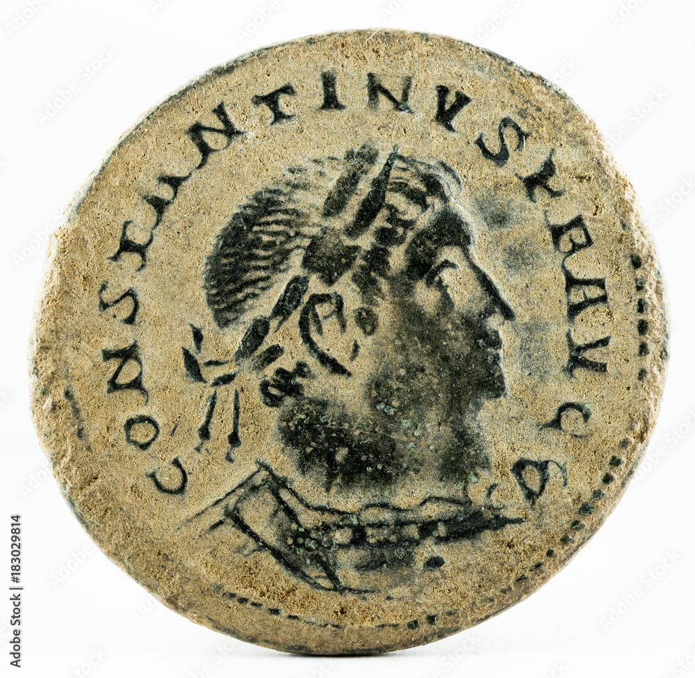 Ancient Roman copper coin of Emperor Constantine I Magnus. Obverse ...