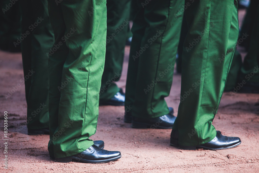 A formation line of russian army soldiers troops in military formation ...