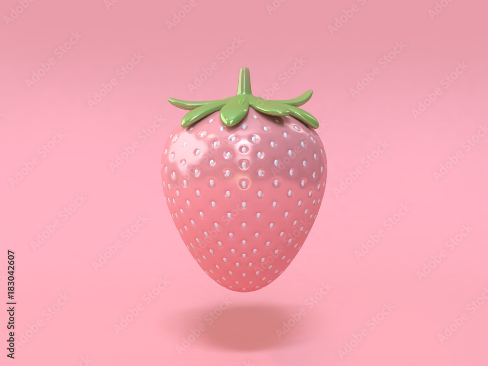 strawberry cartoon abstract floating minimal pink background 3d ...