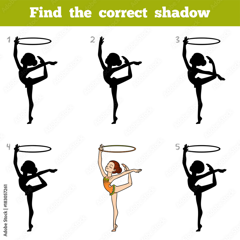 Find the correct shadow, game for children, The gymnast with a hoop ...