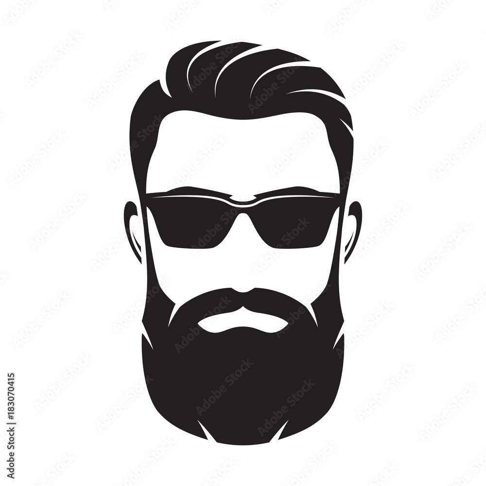 Bearded man's face, hipster character. Fashion silhouette, avatar ...