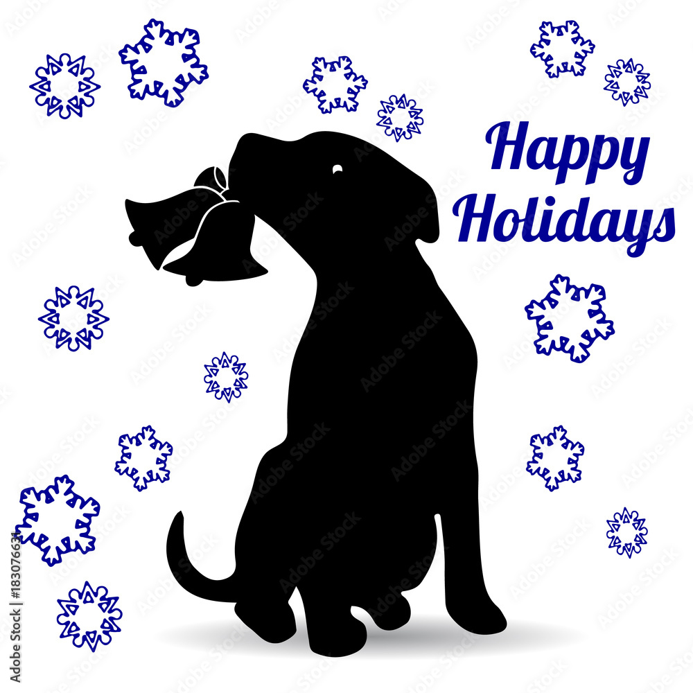 Symbol of the year, dog silhouette, holding a bell in the teeth ...