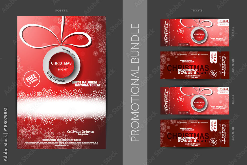 Vector promotional bundle of Christmas party night poster with round ...