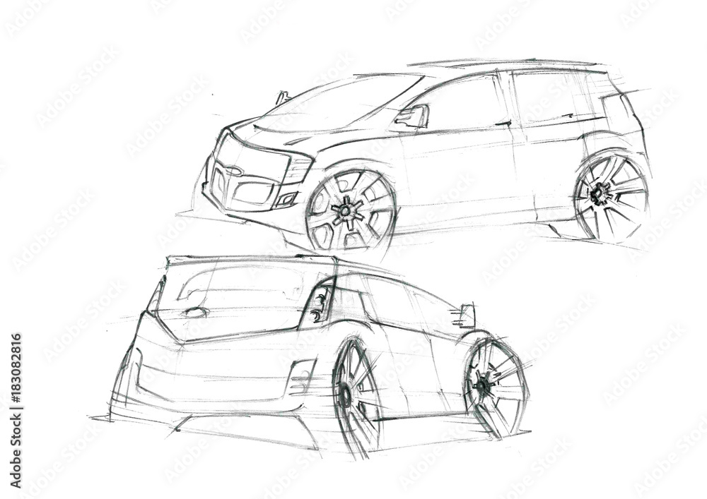 This is realistic painting sketch of the car. The car is concept sketch ...